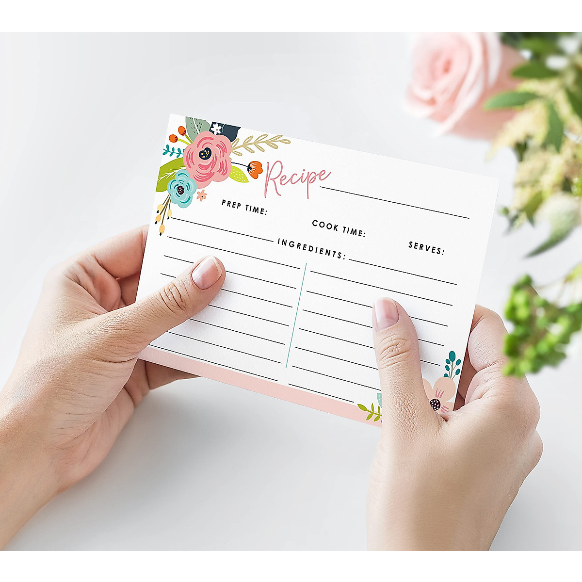 Set of 50 Premium Recipe Cards 4x6 Double Sided, Kitchen Recipe Card Set, Plenty of Blank Writing Space, Matte Non-Smudge thick Paper Cards for Weddings, Bridal Showers Baby Showers Housewarming Gifts