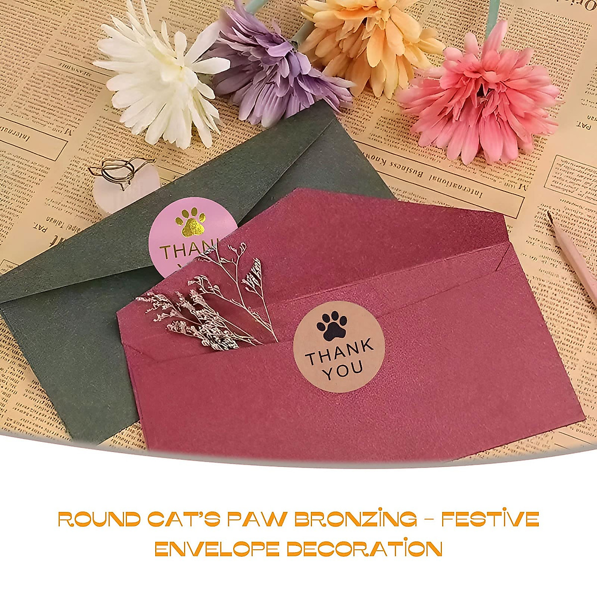 BLMHTWO 1500 Pieces Thank You Stickers for Packaging, Thank You Stickers Small Business Hot Stamping/Kraft Paper 1inch Cat Paw Party Gift Envelope Seals Birthday Gift Box