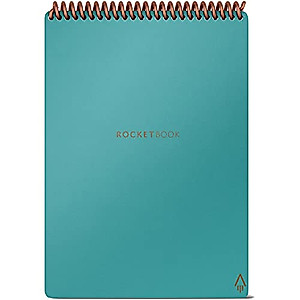 Rocketbook Flip Smart Reusable Executive Size Notepad, 6" x 8-4/5", 1 Subject, Dot-Grid and Line Ruled, 18 Sheets, Teal