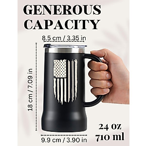 Onebttl Gifts for Men, American Citizenship Gifts for for Dad, Grandpa, Uncle, Brother, Boyriend, Husband, Stainless Steel Beer Stein Tumbler, 24oz Beer Mug with Lid