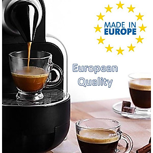 BOHEM'S Espresso Cups, 3.2 oz Small Demitasse Clear Glass Espresso Drinkware, Set Of Cups, Saucers and Stainless Steel mini Spoons + Free Glass Spoons (set of 4)