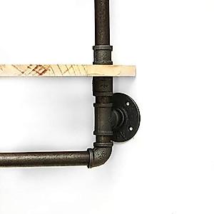 KINMADE Industrial Pipe Shelf, Rustic Corner Shelves with Towel Bar,Bathroom Shelves Wall Mounted,3 Tiered Metal&Real Wood Home Decor Floating Shelves