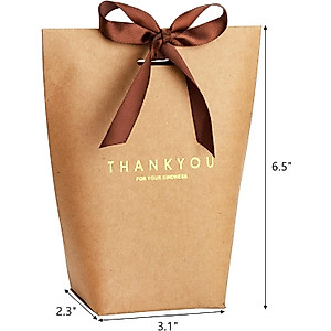 Frcctre 40 Pack Thank You Gift Bags with Ribbons, 3.1"X2.3"X 6.5" Kraft Paper Gift Wrap Boxes Party Favor Treat Bags Goody Bags Candy Cookie Bags for Wedding Bridal Shower Birthday Party