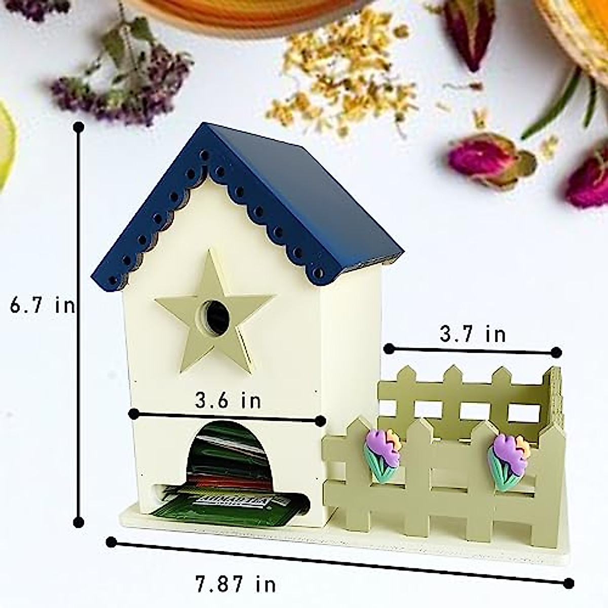 ECOGREDA Tea Bag Organizer for Tea Box, Fun Housewarming Gift,Wooden Tea Bag Holder with Garden, Tea Storage for Tea Bags, Sugar, Sweeteners and Small Items