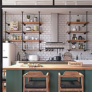 Yuanshikj 2Pc (56" tall 12"deep 3/4") Industrial Wall Mount iron Pipe Shelf Shelves Shelving Bracket Vintage Retro Black Open Bookshelf Bookcase DIY Storage office Kitchen (2 Pcs 4Tier Hardware only )