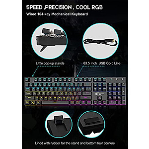 MIQ Mechanical Gaming Keyboard,Wired 104 Keys RGB Keyboard with Blue Switch, Programmable RGB Backlit for Windows Gaming PC