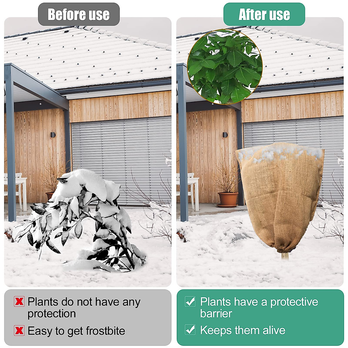 40 × 47 Inch Burlap Winter Plant Cover Bags- Large Size Plant Frost Protector with Drawstring Reusable Plant Covers Freeze Protection Tree Freeze Blanket for Outdoor Garden Plants from Animal Eating