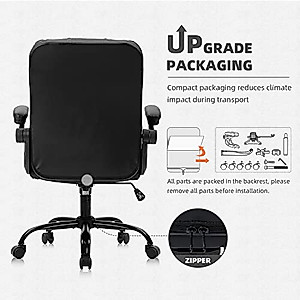 SEATZONE Executive Office Chair Black Leather Computer Desk Chair with Flip Armrest Desk Chairs with Wheels Swivel Chair Adjustable Backward Tilt Office Chairs