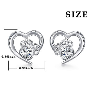 Heart Paw Stud 925 Sterling Silver Cute Cat Dog Paw Print Heart Cz Stud Earrings for Women Memorial Birthday Jewelry