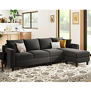 Belffin Velvet Convertible Sectional Sofa L Shaped Couch Reversible Sectional Sofa with Chaise Velvet 4 Seat Sectional Sofa (Grey)…