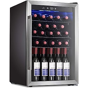 Antarctic Star Wine Cooler/Cabinet Refrigerator Fridge, 36 Bottle Freestanding Wine Chiller with Stainless Steel, Double-Layer Glass Door Touch Screen for Home Office/Bar,4.4Cu.Ft.