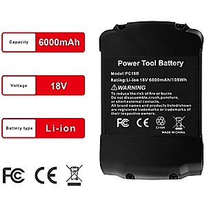 [1-Pack] High-Output 6000mAh [Lithium-Ion Type] 18V PC18B Battery for Porter Cable 18-Volt Battery PC18B PC18BL PCC489N PC18BLEX, Only Can Charged with Charger PCXMVC PCLMVC (Not PCMVC)