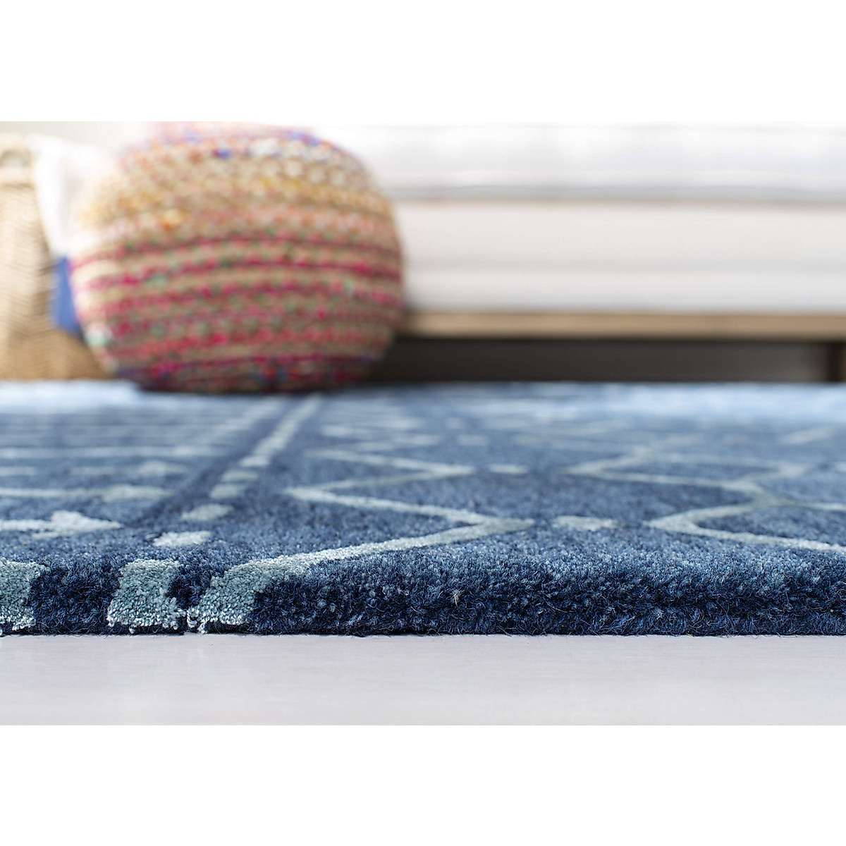 SAFAVIEH Himalaya Collection Runner Rug - 2'3" x 12', Navy & Silver, Handmade Moroccan Wool, Ideal for High Traffic Areas in Living Room, Bedroom (HIM903N)