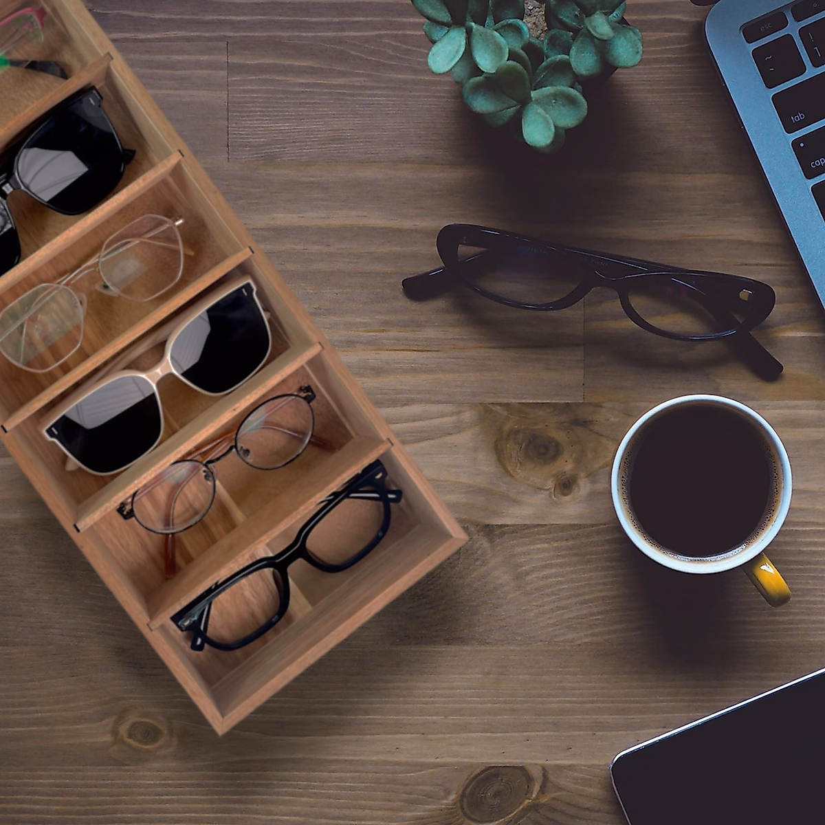 House Tricks CatchAll Tray for Entryway Table - Sunglass Drawer Organizer Tray with Removable Dividers to Storage Wallet/Watches/Keys/Cellphones (Acacia)