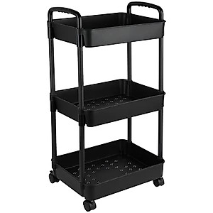 Vtopmart 3 Tier Rolling Cart with Wheels, Detachable Utility Storage Cart with Handle and Lockable Casters, Heavy Duty Storage Basket Organizer Shelves, Easy Assemble for Office, Bathroom, Kitchen