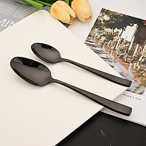 Snplowum 20-piece Black Cutlery Set, 18/10 Stianless Steel Silverware Heavy Duty Tableware Set Include Dinner Knife/Fork/Spoon, Service For 4, Mirror Polish