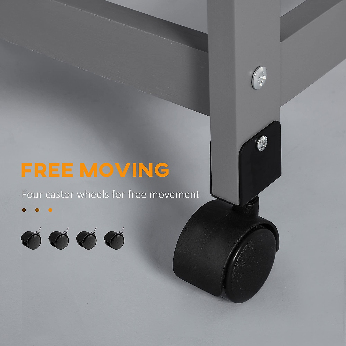 HOMCOM Mobile Kitchen Cart, Rolling Kitchen Island with Storage, Solid Wood Frame Utility Cart with Wire Fruit Baskets and Drawer, Gray