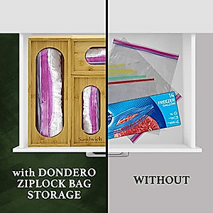 ROUVIQUE Ziplock Bag Organizer, Premium Bamboo Plastic Bag Holders, Baggie Organizer For Drawer, Gallon, Quart, Snack, & Sandwich Plastic Bag Organizer and Dispenser, 12 x 13 x 3 Inches, 4 Pieces