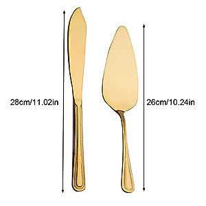 ZEENEEK Wedding Cake Knife and Server Set, 2 Pieces Gold Stainless Steel Cake Knife Pie Server Cake Cutting Set Serving Utensils for Wedding, Birthday, Parties and Events Christmas(Gold)