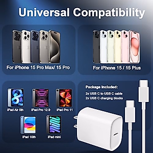 iPhone 15 Charger Fast Charging, 20W USB C iPhone 15 Pro Max Charger Block with 10FT Long USB C Fast Charging Cable Cord for iPhone 15/15 Pro Max/15 Pro/iPad Pro 12.9/11, Samsung Galaxy S24 Ultra Plus