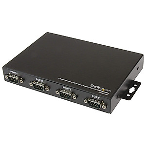 StarTech.com USB to Serial Adapter Hub - 4 Port - Wall Mount - COM Port Retention - Texas Instruments - USB to RS232 Adapter (ICUSB2324X), Black