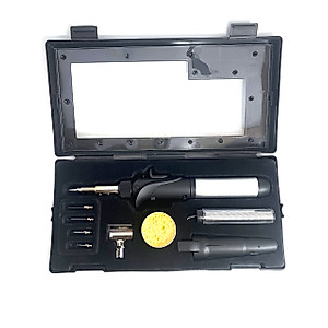 6 Piece Set Cordless Butane Soldering Kit; Portable Welder; Multipurpose welding torch; Soldering Iron, Silver & Black, 10 inches x 2.0 Width