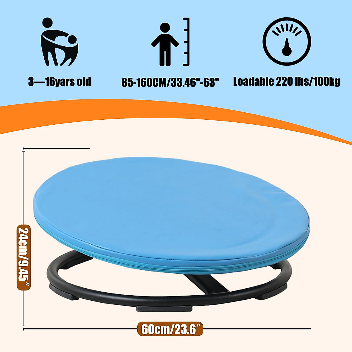 LZAHSH Spinning Chair for Kids Sensory,Handiwork Soft Seat Cushions Installation-Free Swivel Chair for Kids Body Sensory Training Autism Kids Swivel Chair Sit and Spin,Comfortable to Sit