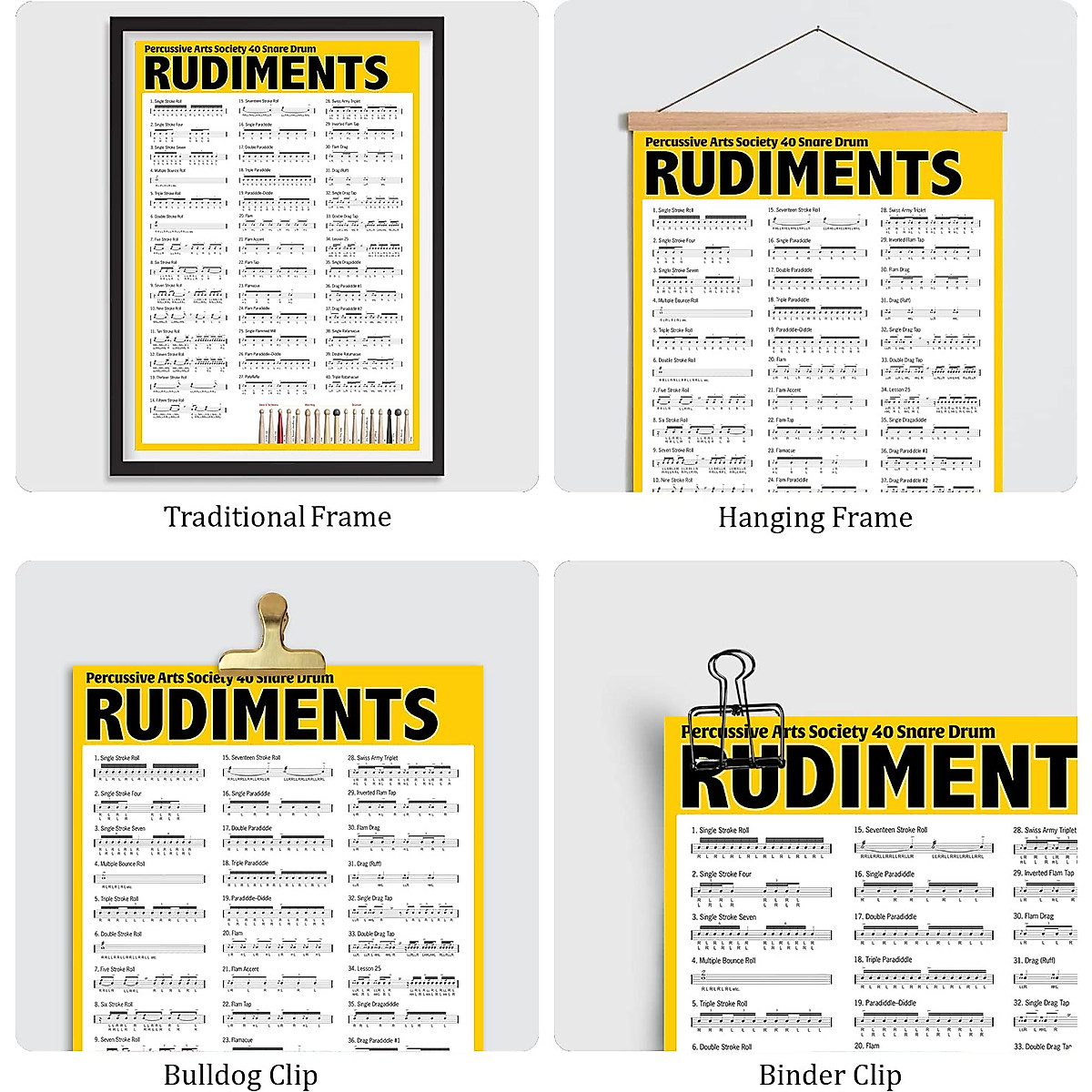 CORANGE Rudiment Chart Poster, Drum Chart Poster for Drummer Beginner, Drum Rudiment Poster, Music Wall Decor for Drummer, Drummer Boy Set, Snare Chord, Drum Knowledge Poster Chart.