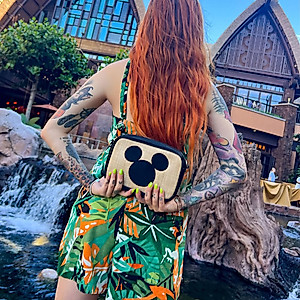 Disney Bag, Horizontal Crossbody, Mickey Mouse Embroidered Ears Signature, Raffia Straw