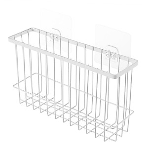 Hoement Bathroom Wall Organizer Bread Clear Container Bathroom Storage Rack Kitchen Wall Holder Heart Spoons Wrapping Paper Canister Hanging Basket Container for Cooling Wine Ledge White