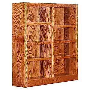 Traditional 48" Tall 8-Shelf Double Wide Wood Bookcase in Dry Oak