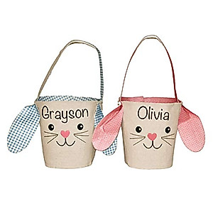 Personalized Easter Basket/Rustic Bunny Easter Baskets/Canvas Easter Tote/Bunny Ears Easter Basket with Name/Soft Easter Pail