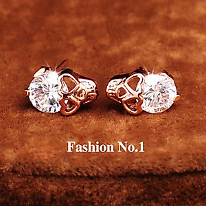 Zittop Rose Gold Women Tone Crystal Diamond Skull Pierced Stud Earrings Jewelry