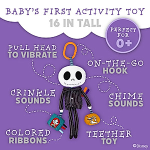 KIDS PREFERRED Disney Baby Nightmare Before Christmas Jack Skellington On The Go Activity Toy with Teether, On The Go Clip, Bell Chime, and Pull Through Arms
