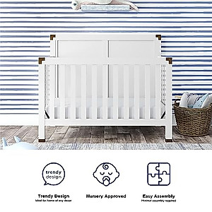 Baby Relax Miles 5-in-1 Convertible Crib, Nursery Furniture, Classic White