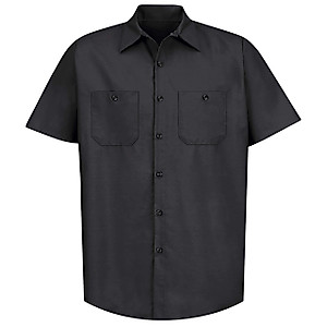 Red Kap Womens Industrial Shirt, Regular Fit, Short Sleeve Work Utility Button Down, Black, X-Large US