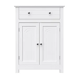VASAGLE Bathroom Storage Cabinet Free Standing, with Drawer and Adjustable Shelf, Kitchen Cupboard, Wooden Entryway Storage Cabinet, 23.6 x 11.8 x 31.5 Inches, White UBBC61WT