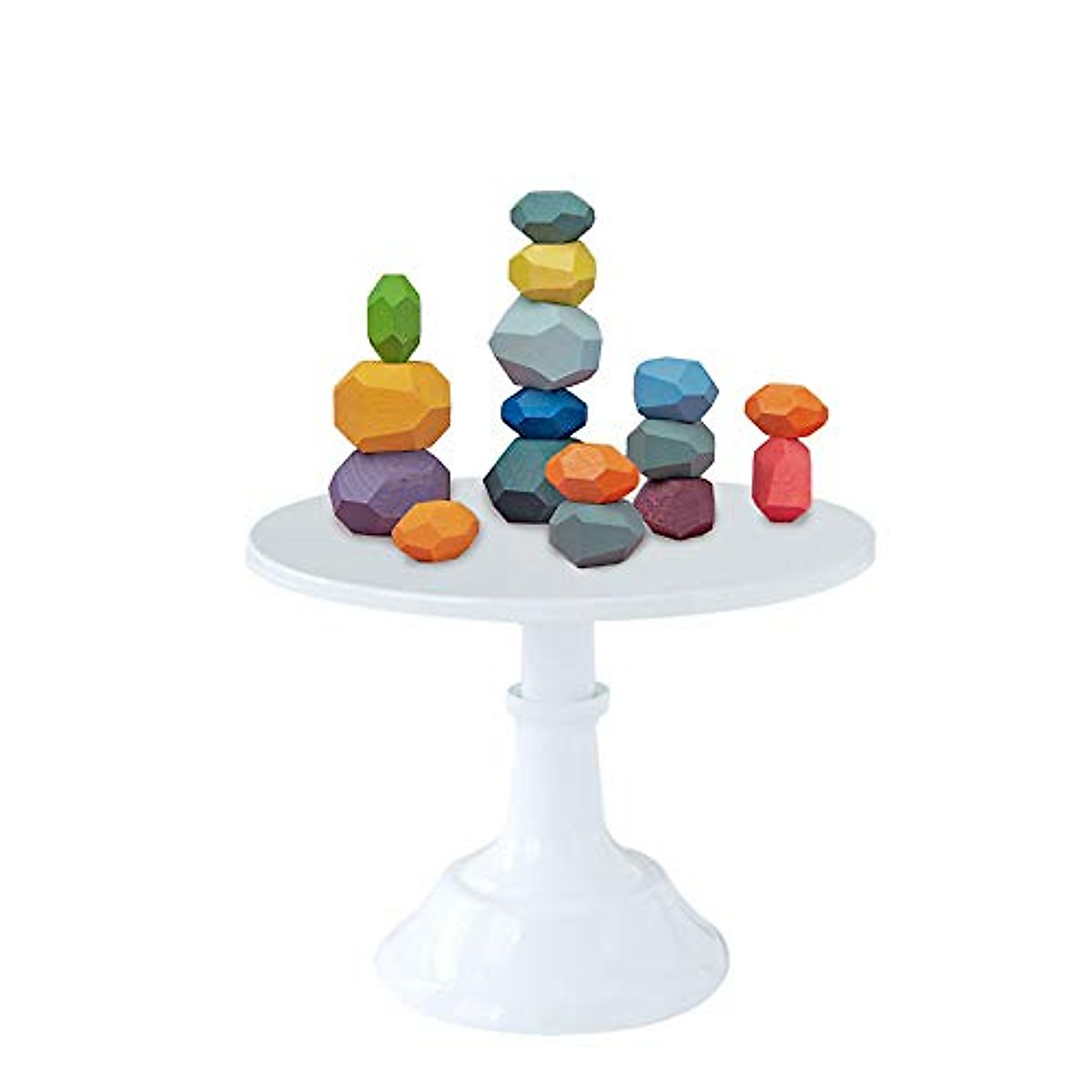 TACY Wooden Stacking Stones Games Rainbow Wood Rocks Toy Balancing Blocks Set Early Education Building Creative Colored Wooden Stones Stacking Toys (16Pcs)