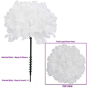 Floral Home Silk Carnation Picks | Artificial Flower Heads for Weddings, Decorations, DIY Decor and More (3.5" White Carnation Heads, 5" Stems), Pack of 100