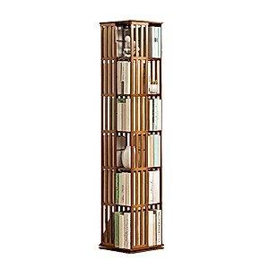 FLTRGO 6-Tier Corner Book Shelf, Student Bookshelf, 360° Bamboo Rotating Storage Display Rack Standing Shelves with Open Design Shelving for Living Room Study Room Office, Natural