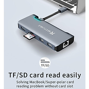 USB C Hub Adapter, BEST CABLE 7 in 1 USB C to HDMI 4K Adapter, Gigabit Ethernet RJ45, USB C Power Delivery, 2*USB 3.0 Port, SD/TF Card Reader Compatible with MacBook Pro,MacBook Air,Samsung,and More