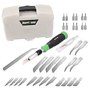 HURRICANE 36 Piece Exacto Knife set Craft Knife Set Precision Cut Knife Blades Deluxe Craft Set with flexible Anti Slip Ergonomic Handle with Extra Hex Bits for Precision Cutting Craft and Repair Work