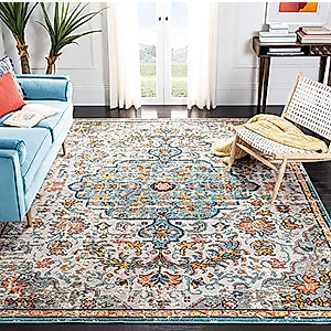 SAFAVIEH Madison Collection 5'3" x 7'6" Grey/Light Blue MAD447F Boho Chic Medallion Distressed Non-Shedding Living Room Bedroom Dining Home Office Area Rug