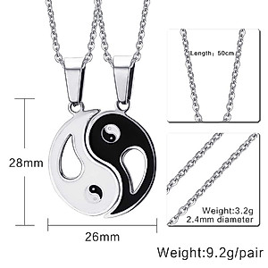 NewZenro 2 Pieces Yin Yang Bff Couples Pendant Necklace Chain for Women Mens Boys Personalized Matching Puzzle Diagrams Stainless Steel Necklaces 19.6" Gifts for Girlfriend Boyfriend Birthday Sister Xmas