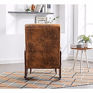 Kurhwyss Nursery Rocking Chair with Ottoman, Upholstered Rocker Chair with Arm Pocket, Modern Accent Glider Chair with Comfy High Back for Living Room Bedroom (Coffee)