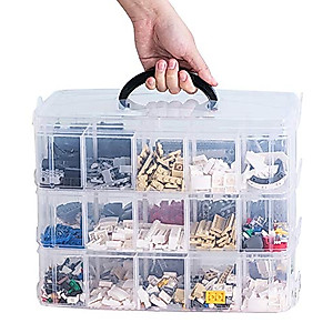 Sooyee 3-Layer Things & Crafts Storage Box with 30 Adjustable Compartments for Organizing Washi Tape, Embroidery Accessories, Threads Bobbins, Kids Toy, Beauty Supplies, Nail Polish, Jewelry - Large