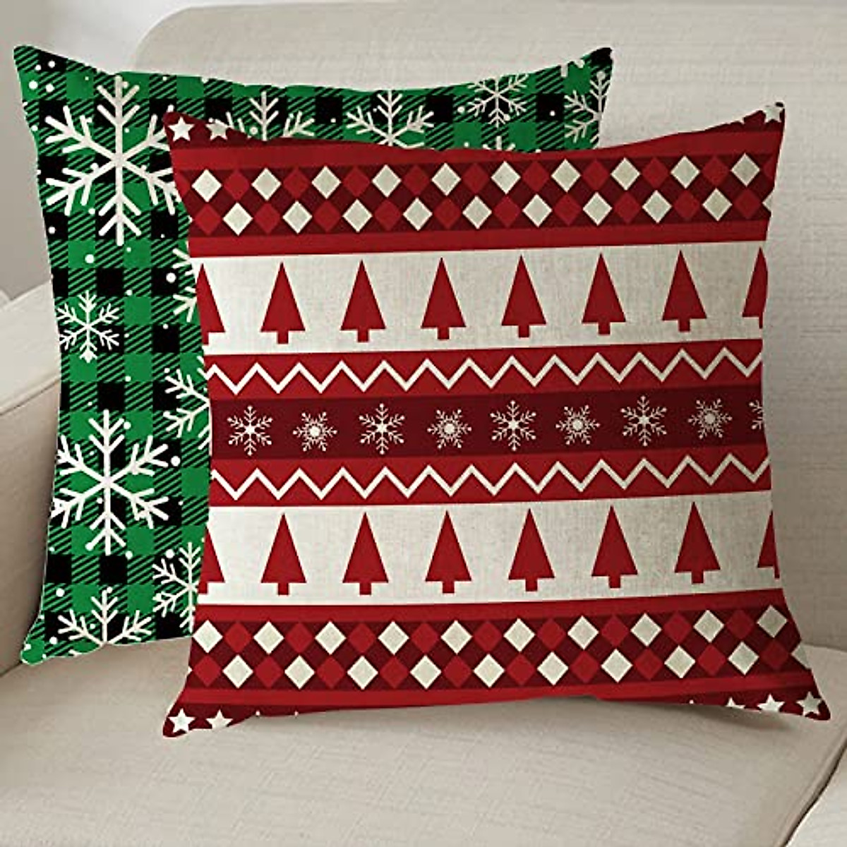 Scceatti Christmas Pillow Covers 18x18 in Liene Square Winter Cushion Cover with Zipper Polka Dot Funky Toss Theme New Pillowcases Protector for Couch Sofa Bed Living Room Decorations Gifts Decor