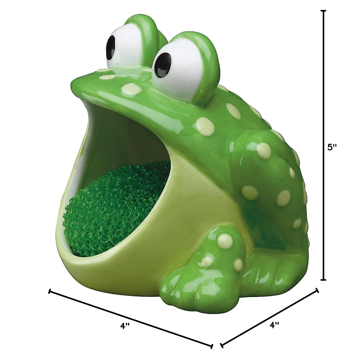 Boston Warehouse 75483 Frog Scrubby Holder with Non-scratch Dish Scrubber, Hand Painted Ceramic