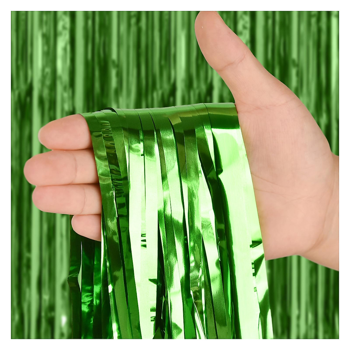 PABUES 5 Pack 3.3x9.9 Feet Green Foil Fringe Backdrop Curtains, Tinsel Streamers Birthday Party Decorations, Fringe Backdrop for Graduation, Baby Shower, Gender Reveal, Disco Party