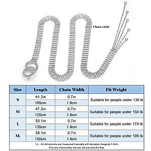 Glamorstar Crystal Belts for Women Rhinestone Waistband Belt for Dress Sparkle O-Ring Chain Gift Crystal Silver X-Large 150CM/59IN